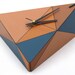 Geometric Wood Wall Clock, Triangle Brown Blue Orange Clock, Unique ...