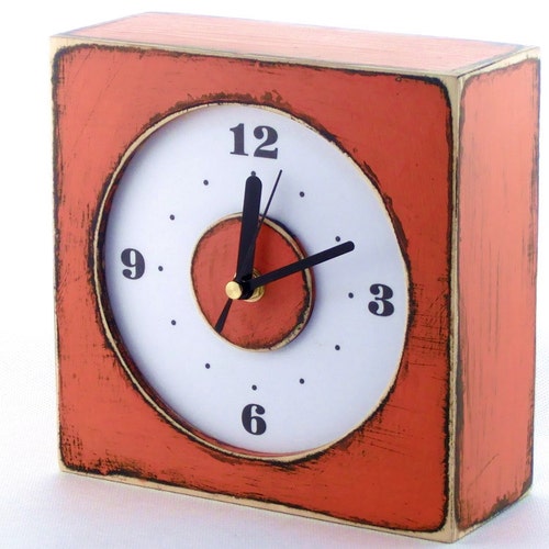 Wall Clock Orange Wooden Rusty Clock Wall Hanging Clock - Etsy