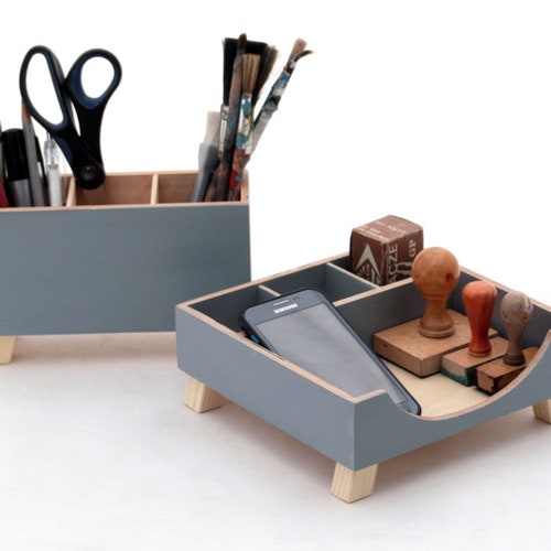 Black Wood Desk Organizer by Artma Studio Desk Accessories - Etsy