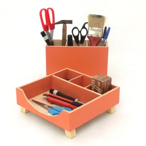 Desk Organizer Orange, Desktop Set Organizer, Wood Desk Organizer ...