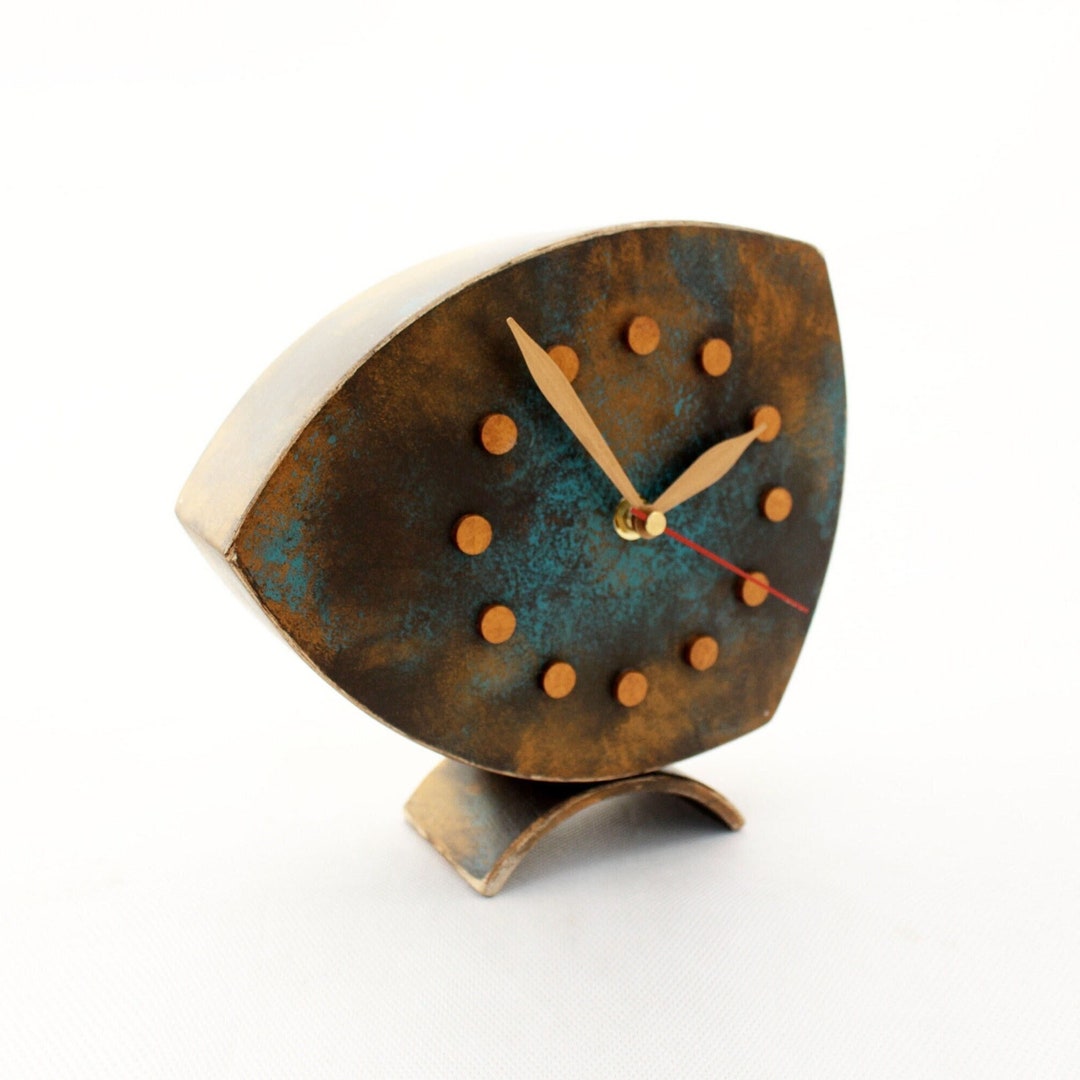Unique Wood Tabletop Clock With Shaded Patina Gold Color, NO TICKING ...