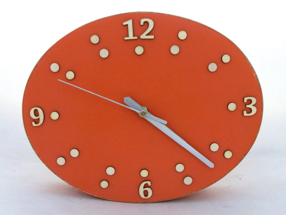 FREE SHIPPING Orange Wall Wood Clock Ellipse Tangerine Oval | Etsy