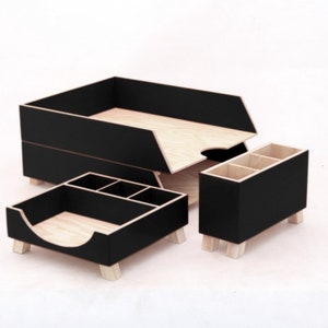Black Wood Desk Organizer by Artma Studio, Desk Accessories, Office ...