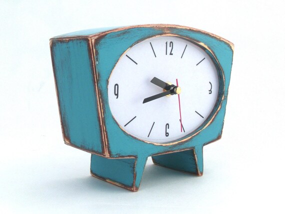 NO TICKING Desk Clock Turquoise Wood Table Clock Unique | Etsy