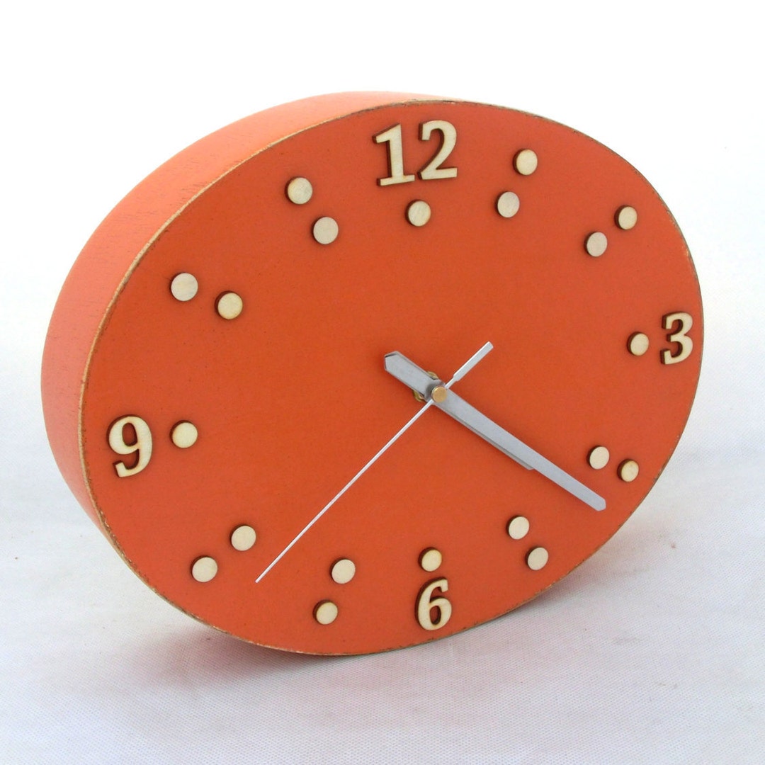 FREE SHIPPING Orange Wall Wood Clock, Ellipse Tangerine Oval Clock ...
