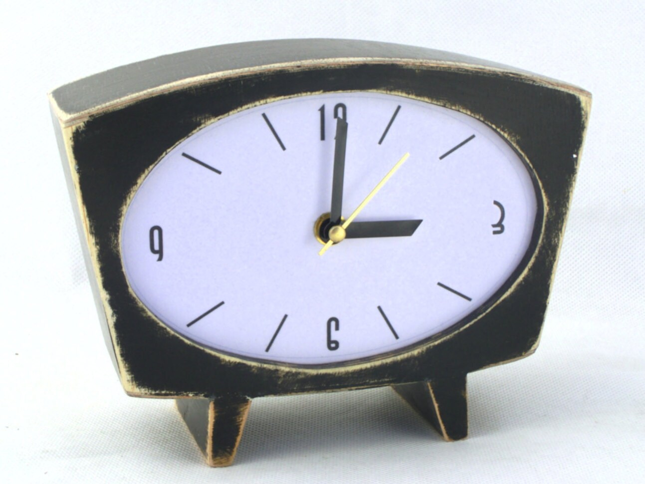 Table clock Wood BLACK, NO TICKING Mantle clock, Vintage 70s style gift ...