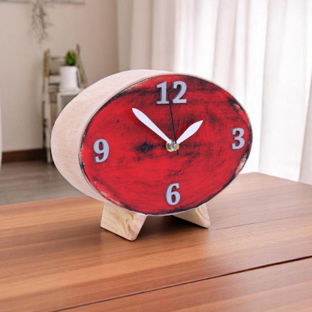 Red Wooden Desk Clock, Silent Ellipse Vintage Mantelpiece Decor - Etsy