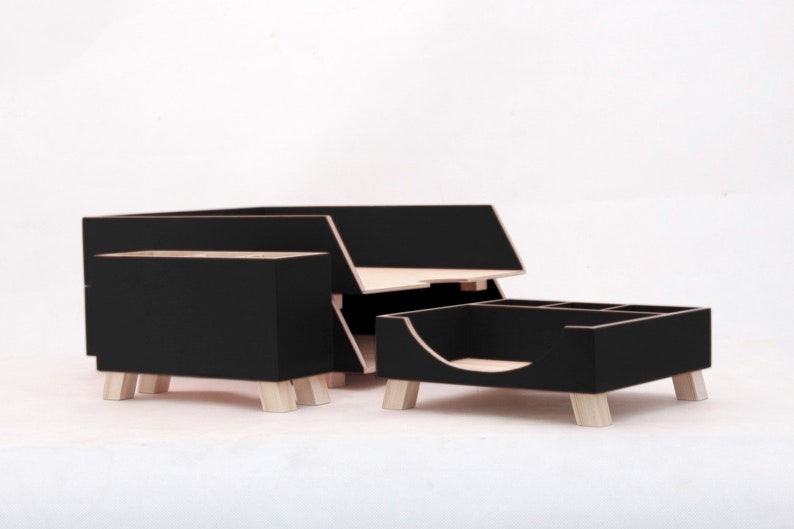 Black Wood Desk Organizer by Artma Studio Desk Accessories - Etsy