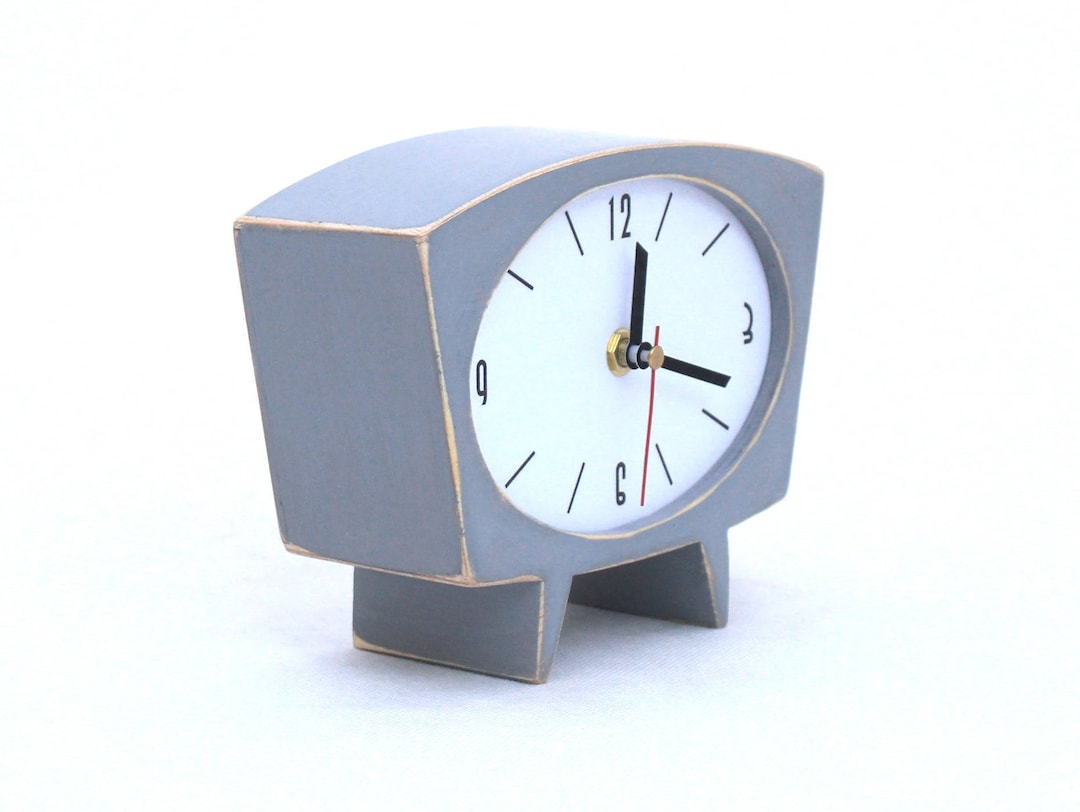 Gray Desk Clock, Grey Table Clock Vintage 70s Style ,handmade Unique ...