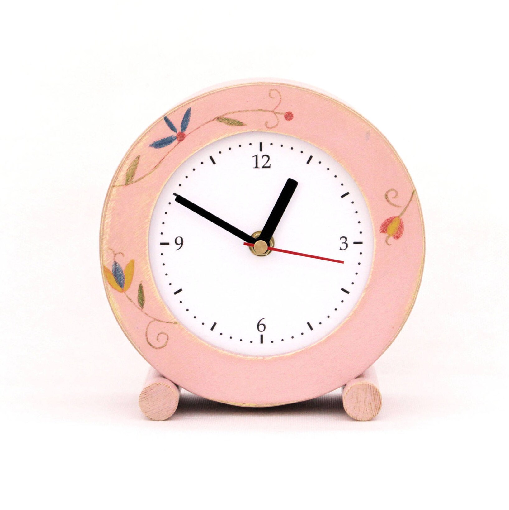 Desk Clock Circle, Pink Clock Folk Art, Table Wood Clock Powder Pink ...