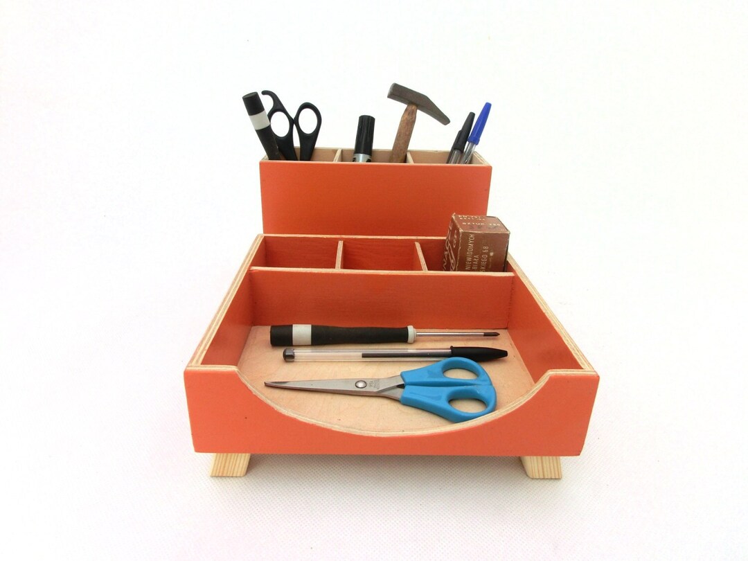 Wood Orange Desk Organizer, Desk Accessories for Office, Pen Stand ...