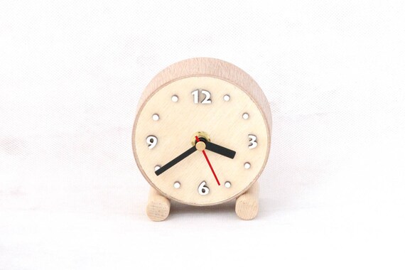 Natural NO TICKING Desk Clock Wood circle Little QUIET Table | Etsy