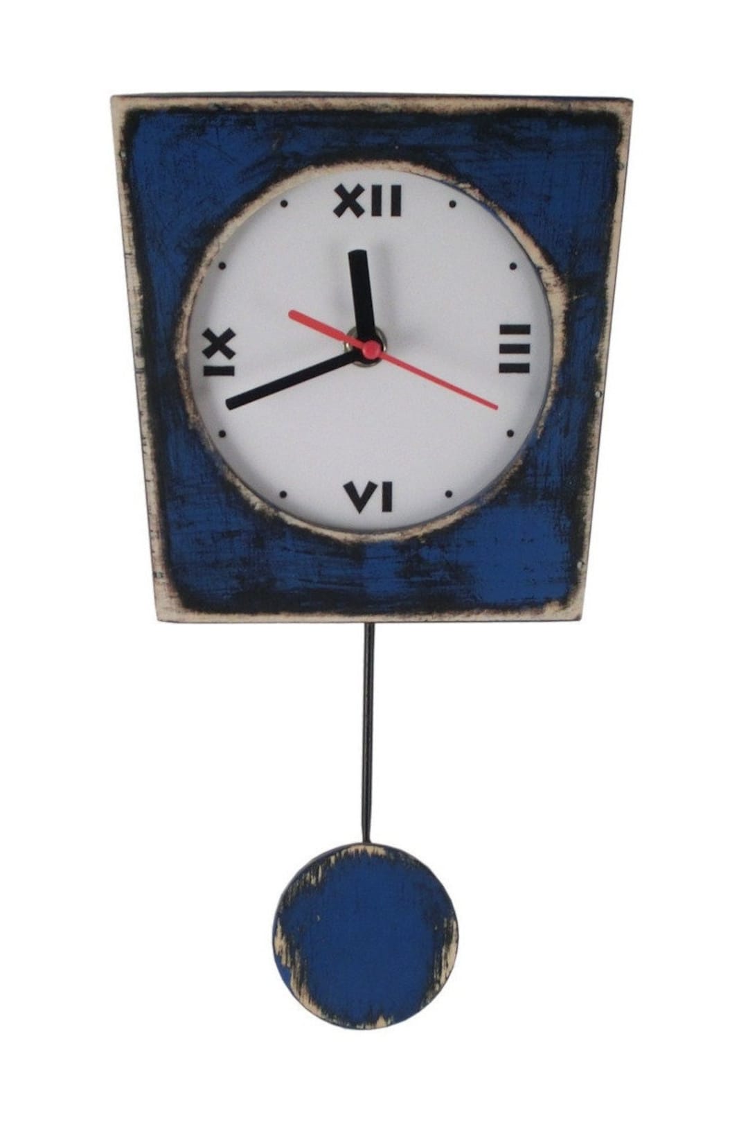 Pendulum Wall Clock, Navy Blue Wall hanging clock, Blue Wood Clock ...