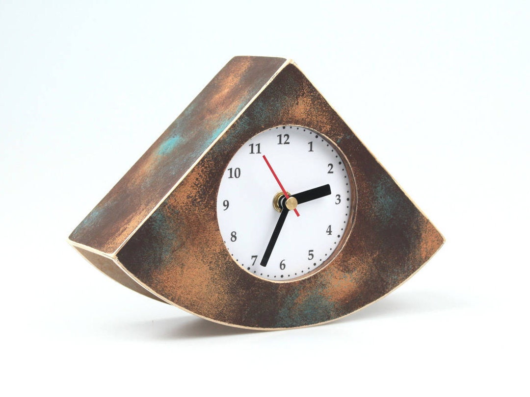 Desk Clock Brown Gold Turquoise, NO TICKING / Silent / QUIET Table ...