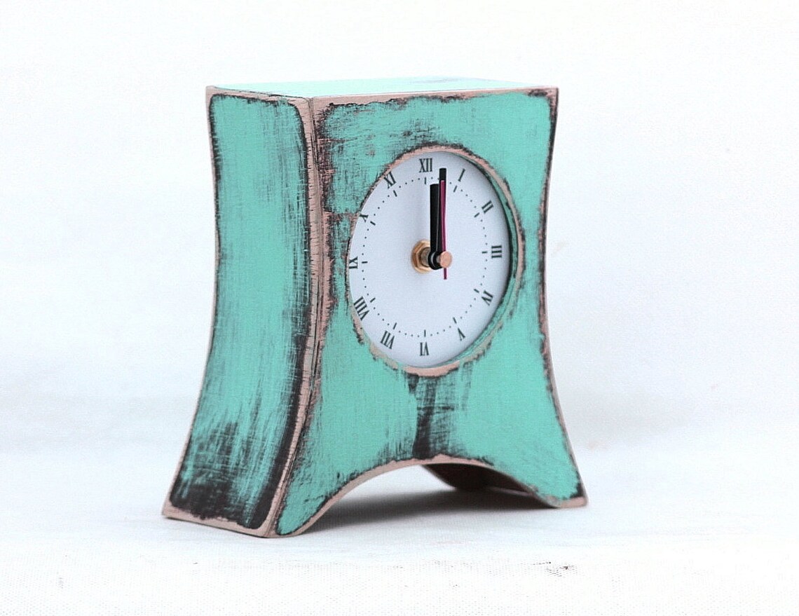 NO TICKING Mint Green Brown Table Clock Silent Wood Clock for - Etsy