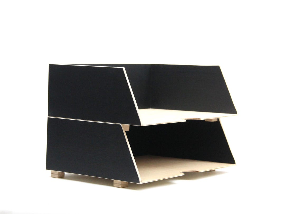 Handmade Black 2 Tier Wood Document Tray, Stackable Desk Organizer - A4 ...