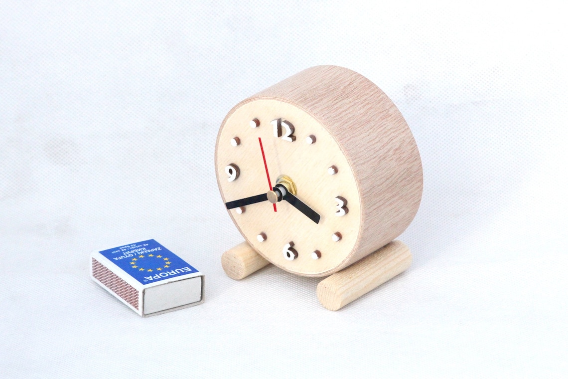 Natural NO TICKING Desk Clock Wood circle Little QUIET Table | Etsy