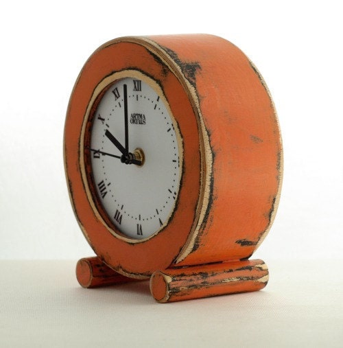 Desk Clock Orange Circle Wooden Rusty Clock Table Clock - Etsy