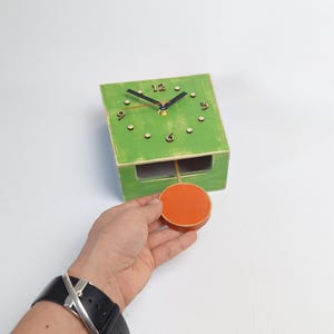 Wall Clock Pendulum Multicolor, Wall Hanging Clock Green Orange Blue ...