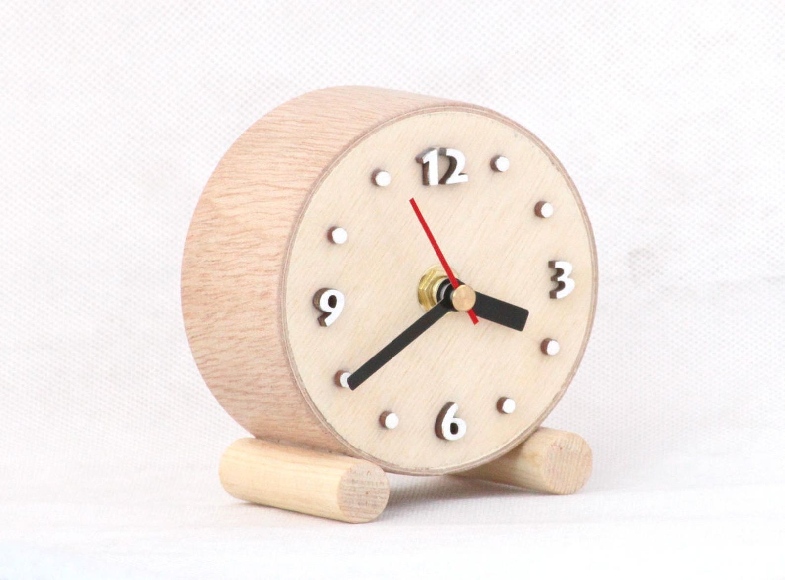 Natural NO TICKING Desk Clock Wood circle Little QUIET Table | Etsy