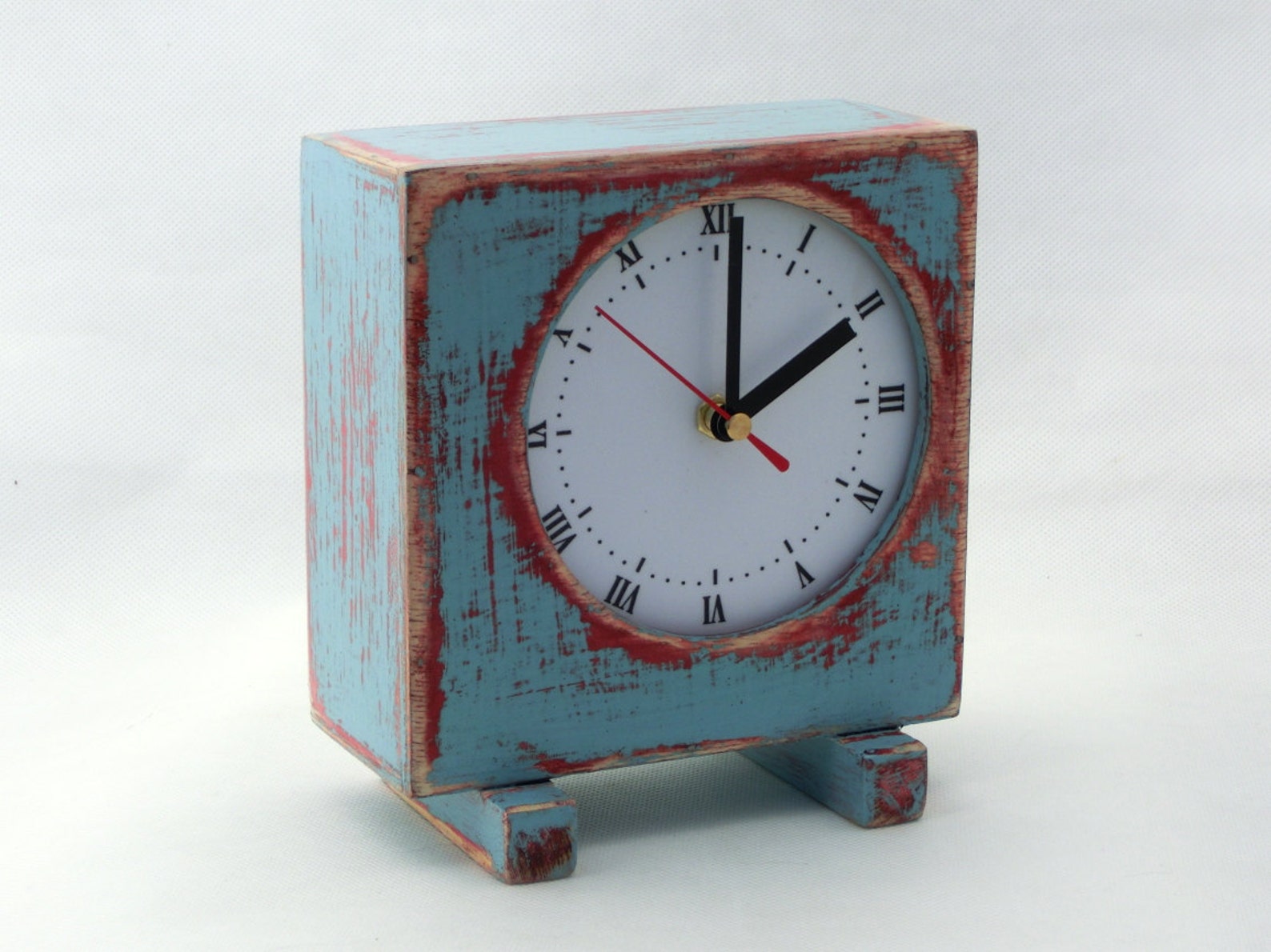 Desk Clock Turquoise Blue Sky Blue Pink Wooden Table Clock - Etsy