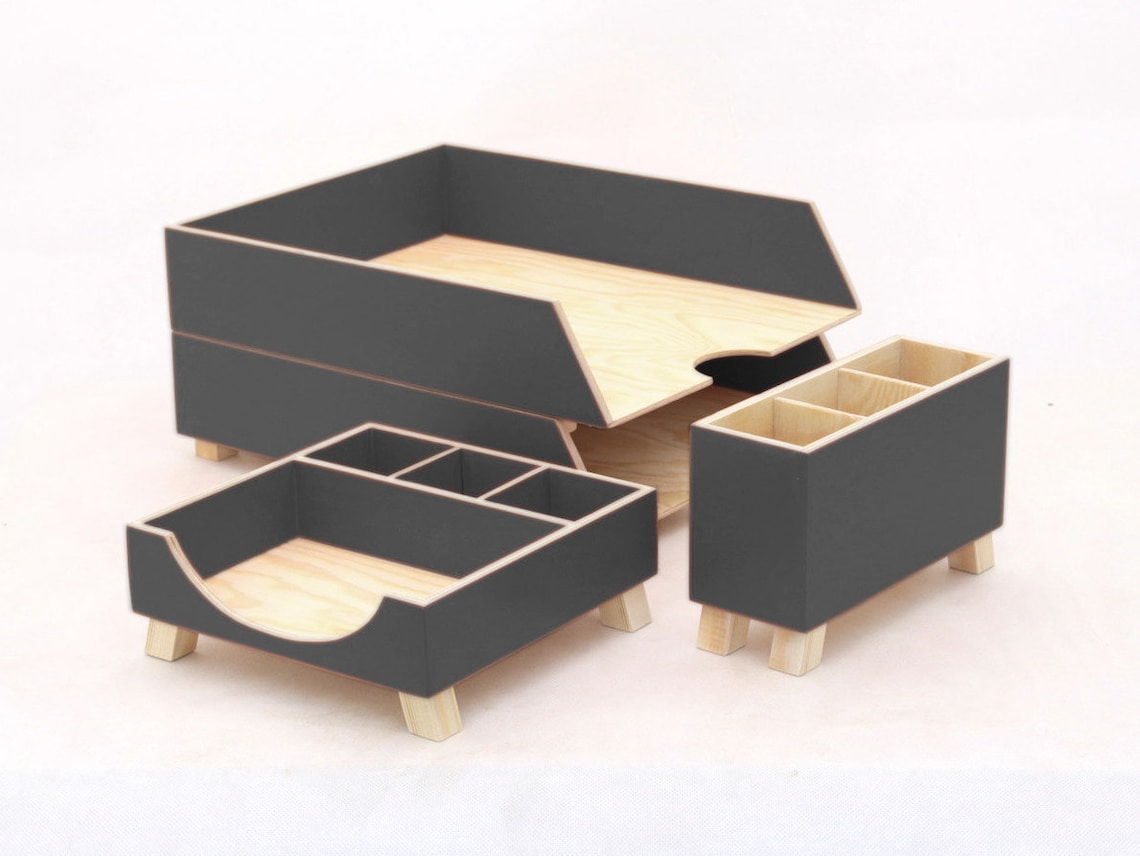 Grey Desk Organizer Office Desk Accessories Set Paper Tray - Etsy