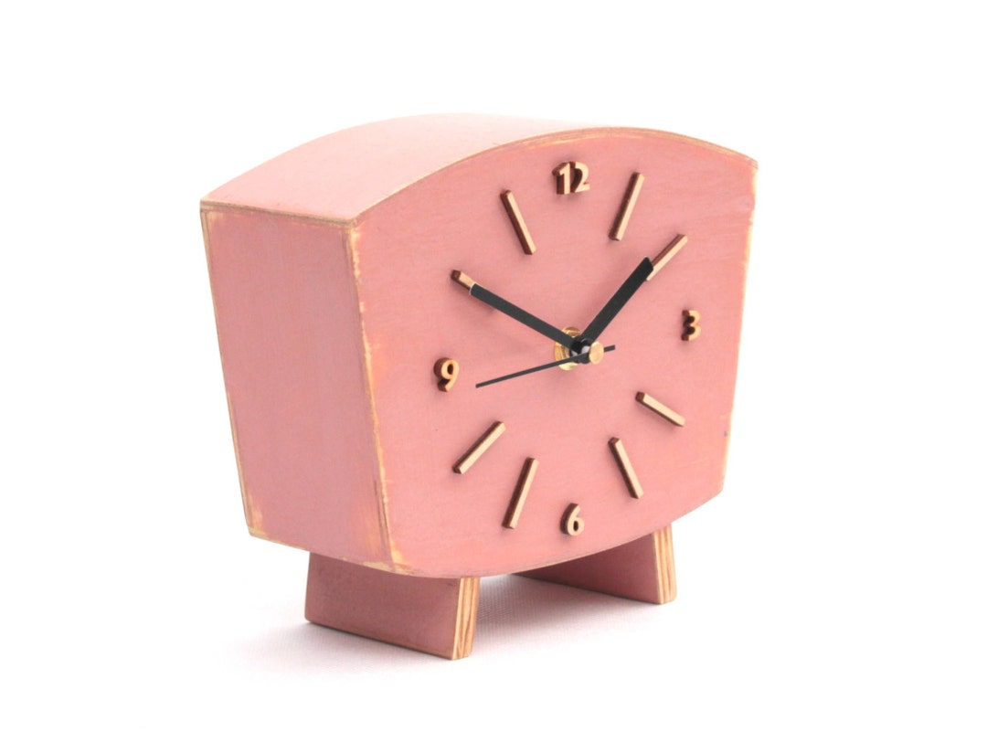 Pastel Pink Wood Desk Clock, Rose Table Clock, Shabby Chic Distressed ...