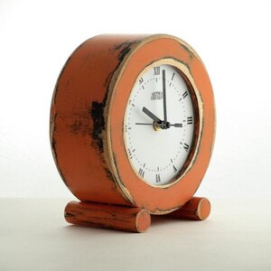 Desk Clock Orange, Circle Wooden Rusty Clock, Table Clock Tangerine ...