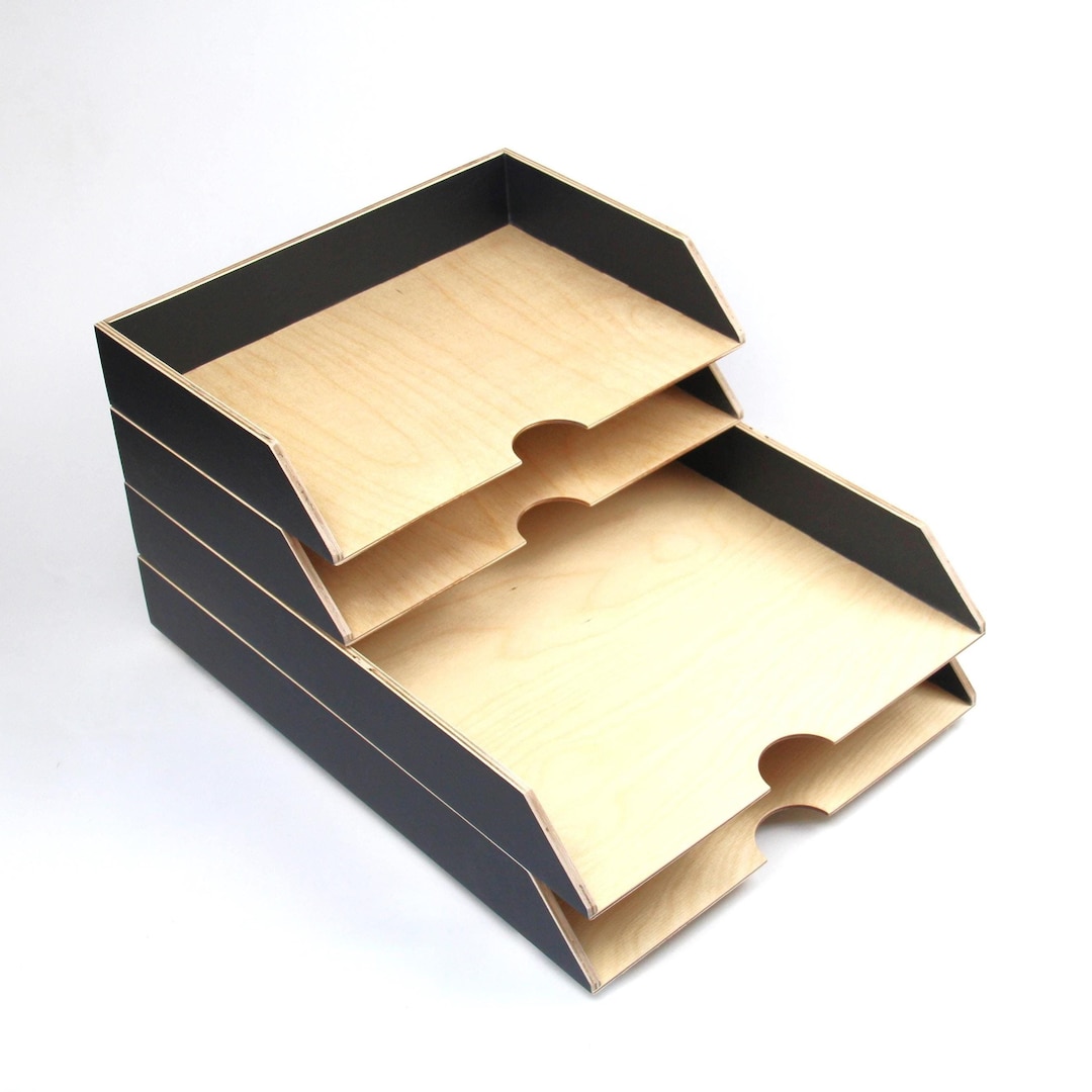 Black Carbon Desk Wood Organizer, Paper Tray Holder Set A3 + A4 Paper ...