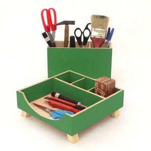 Green Desk Organizer, Green Desktop Organizer, Desktop Set, Wooden Desk ...