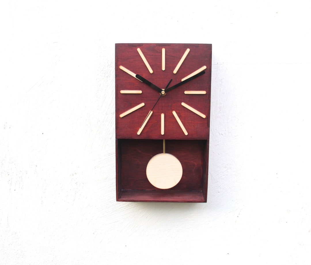 Handcrafted Mahogany Pendulum Wall Clock – Silent Quartz, Natural ...