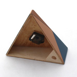 Geometric Wood Wall Clock, Triangle Brown Blue Orange Clock, Unique ...