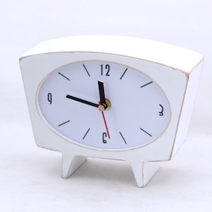White Wood Desk Clock, Vintage Style 60s Wood Table Clock, Pure White ...