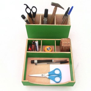 Green Desk Organizer, Green Desktop Organizer, Desktop Set, Wooden Desk ...
