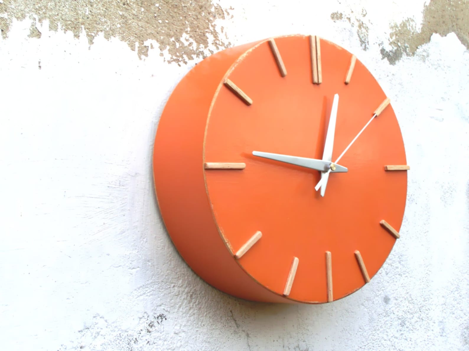 Orange Wood Wall Clock Plywood Ellipse Acrylic Paint Clock | Etsy