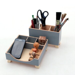Grey Desk Organizer, Office Desk Wood Set, Gray Desk Organizer by Artma ...
