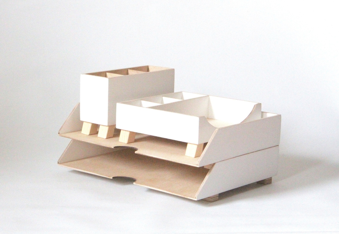 White Wood Desk Organizer, Handmade Office and Student Storage, Home ...