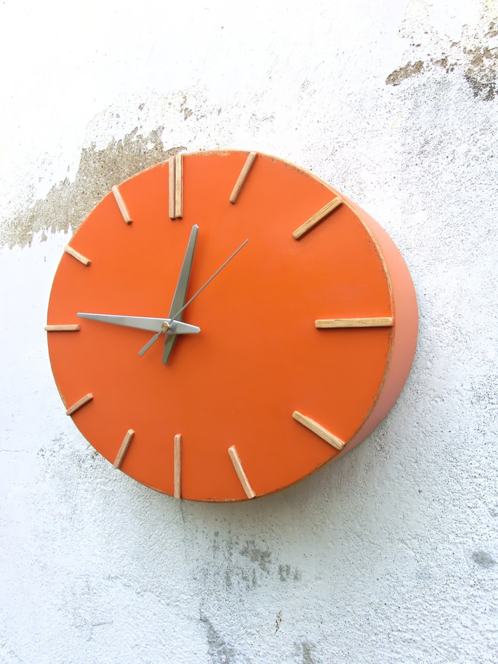 Orange Wood Wall Clock Plywood Ellipse Acrylic Paint Clock | Etsy