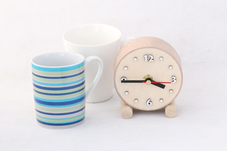 Natural NO TICKING Desk Clock Wood circle Little QUIET Table | Etsy