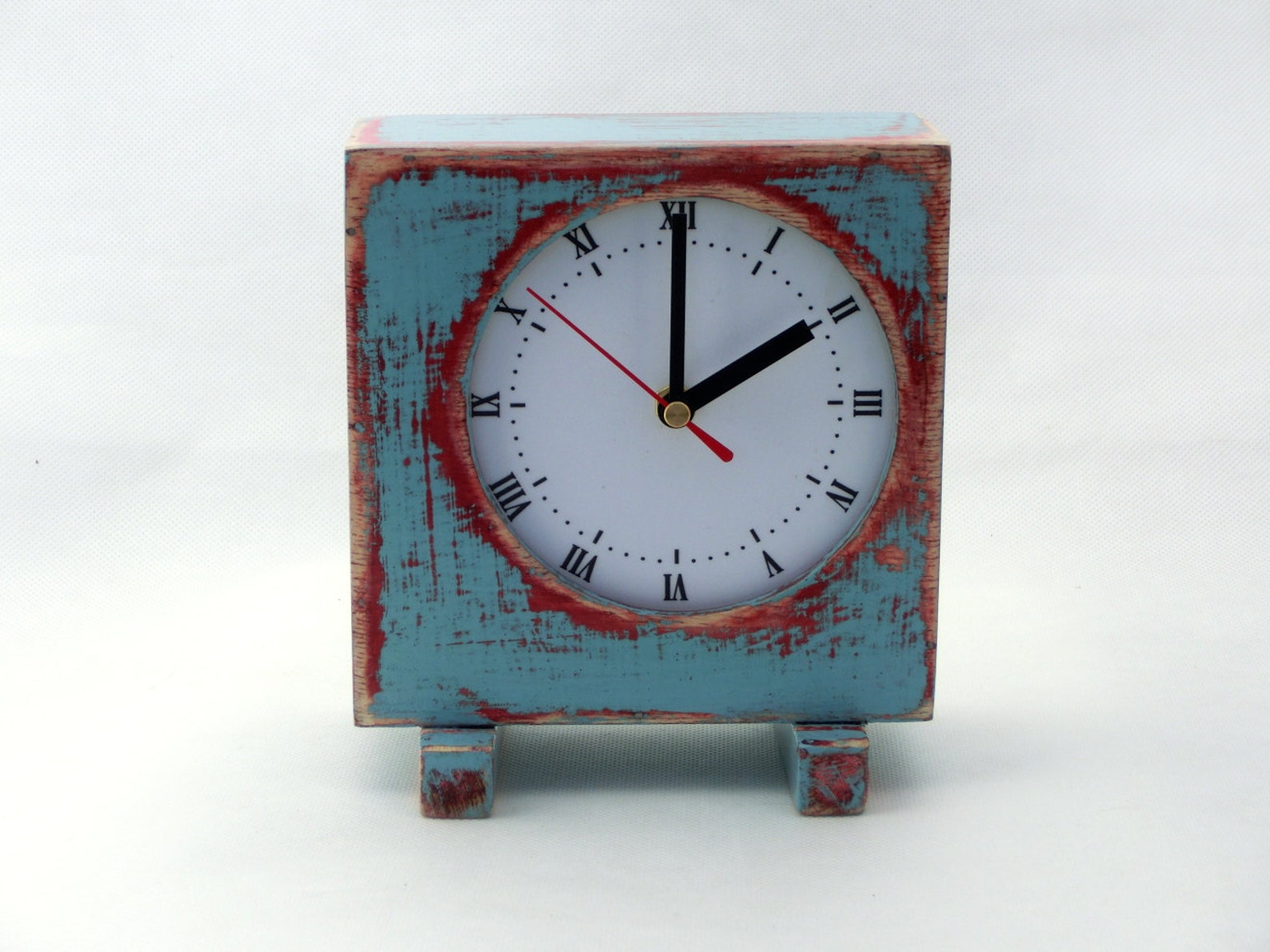 Desk clock Turquoise blue Sky blue Pink Wooden Table Clock | Etsy