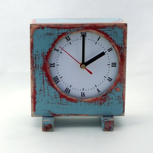 Desk Clock Turquoise Blue, Sky Blue, Pink, Wooden Table Clock, Unique ...