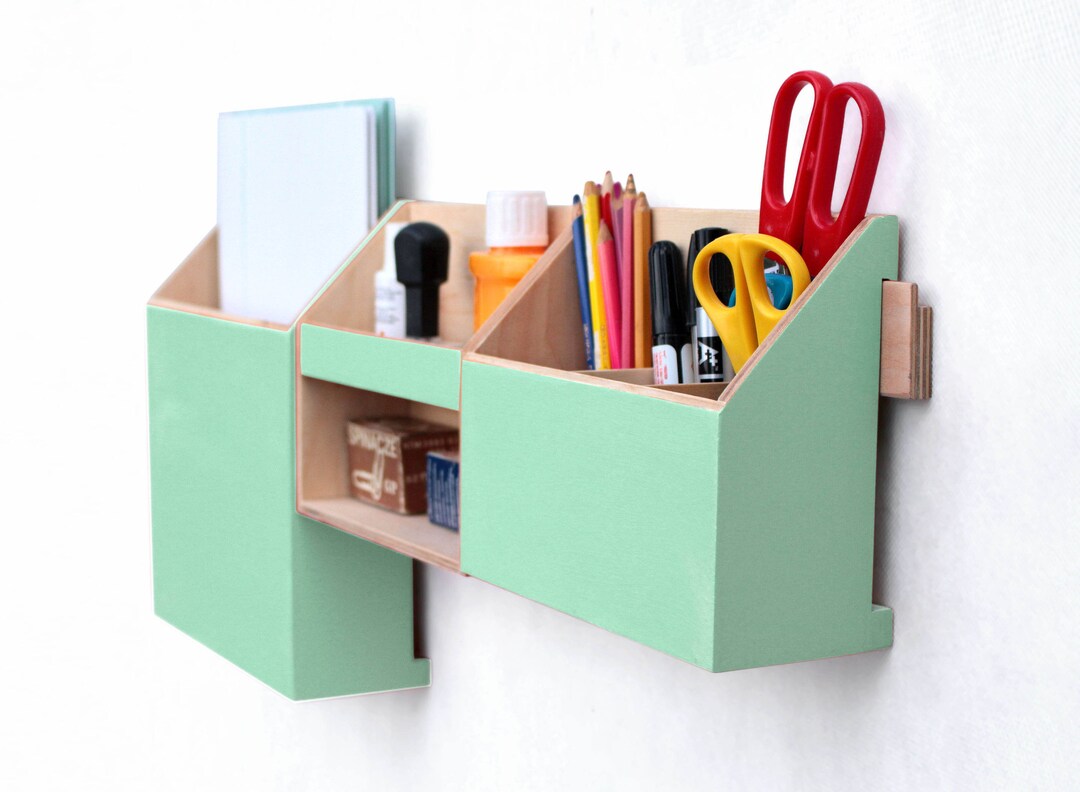 Desk Organizer Mint Green for Wall, Wood Wall Hanging Organizer Set ...