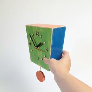 Wall Clock Pendulum Multicolor, Wall Hanging Clock Green Orange Blue ...