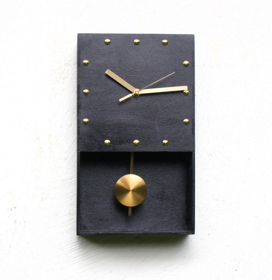 Handmade Wooden Black Pendulum Wall Clock, Noir Decor With Gold Accents ...