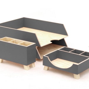 Grey Desk Organizer, Office Desk Accessories Set, Paper Tray, Office ...