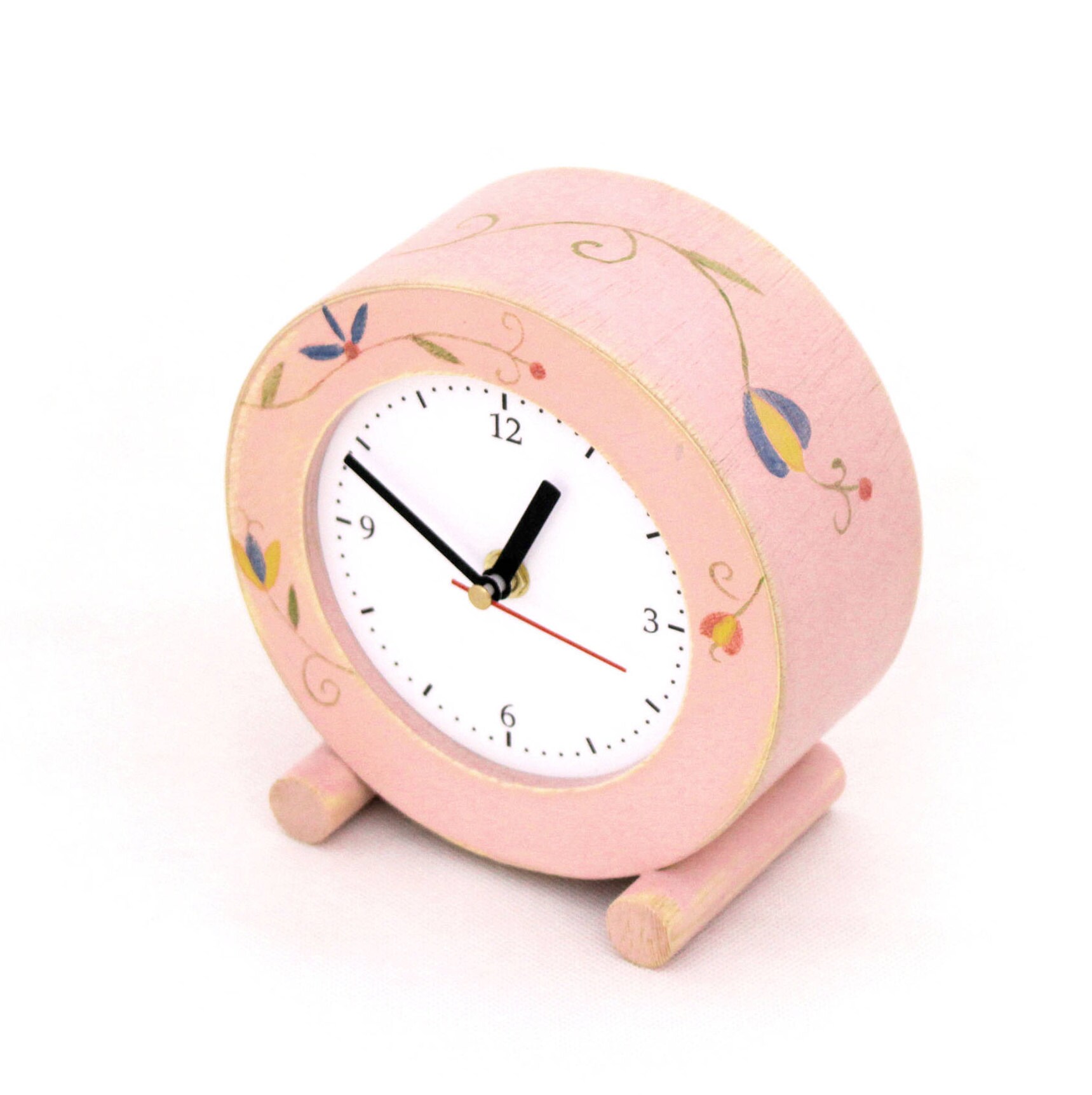 Desk Clock Circle, Pink Clock Folk Art, Table Wood Clock Powder Pink ...