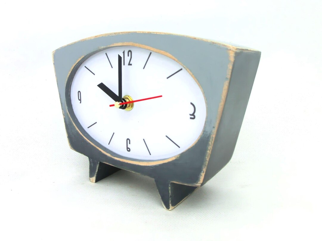 Table Clock Gray , Grey Ombre Clock, NO TICKING Shaded Clock in Vintage ...