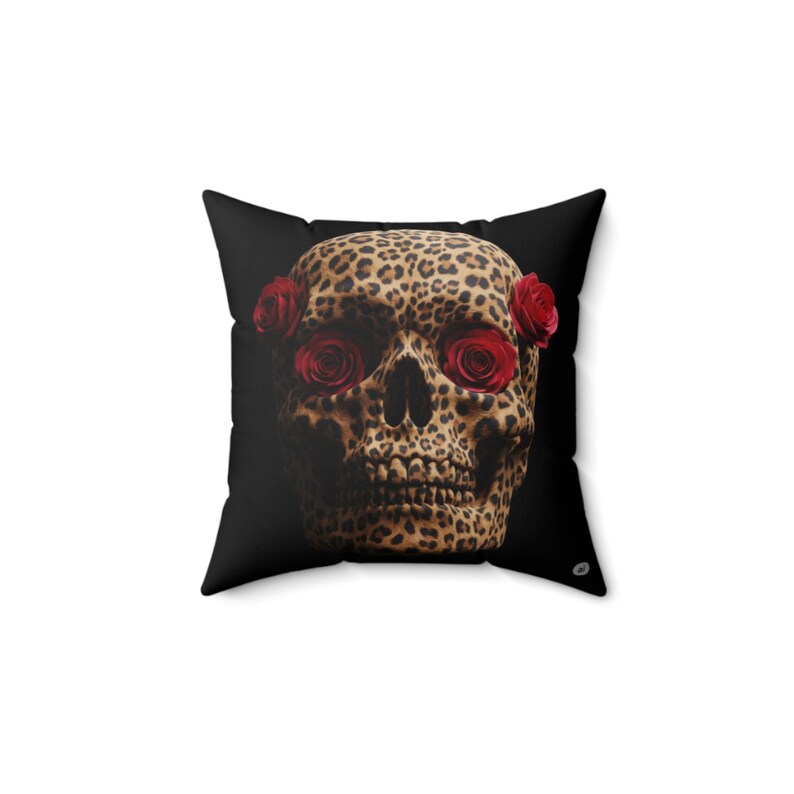 Leopard Skull Floral Pillow, Boho Decor, Gothic Home Accent, Day of the ...