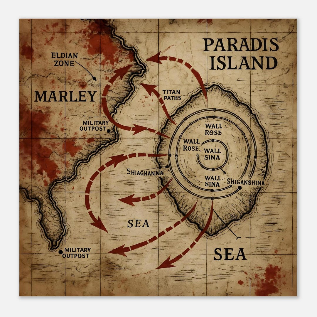 Attack on Titan War Map Poster – Marley Vs. Paradis Island Military ...
