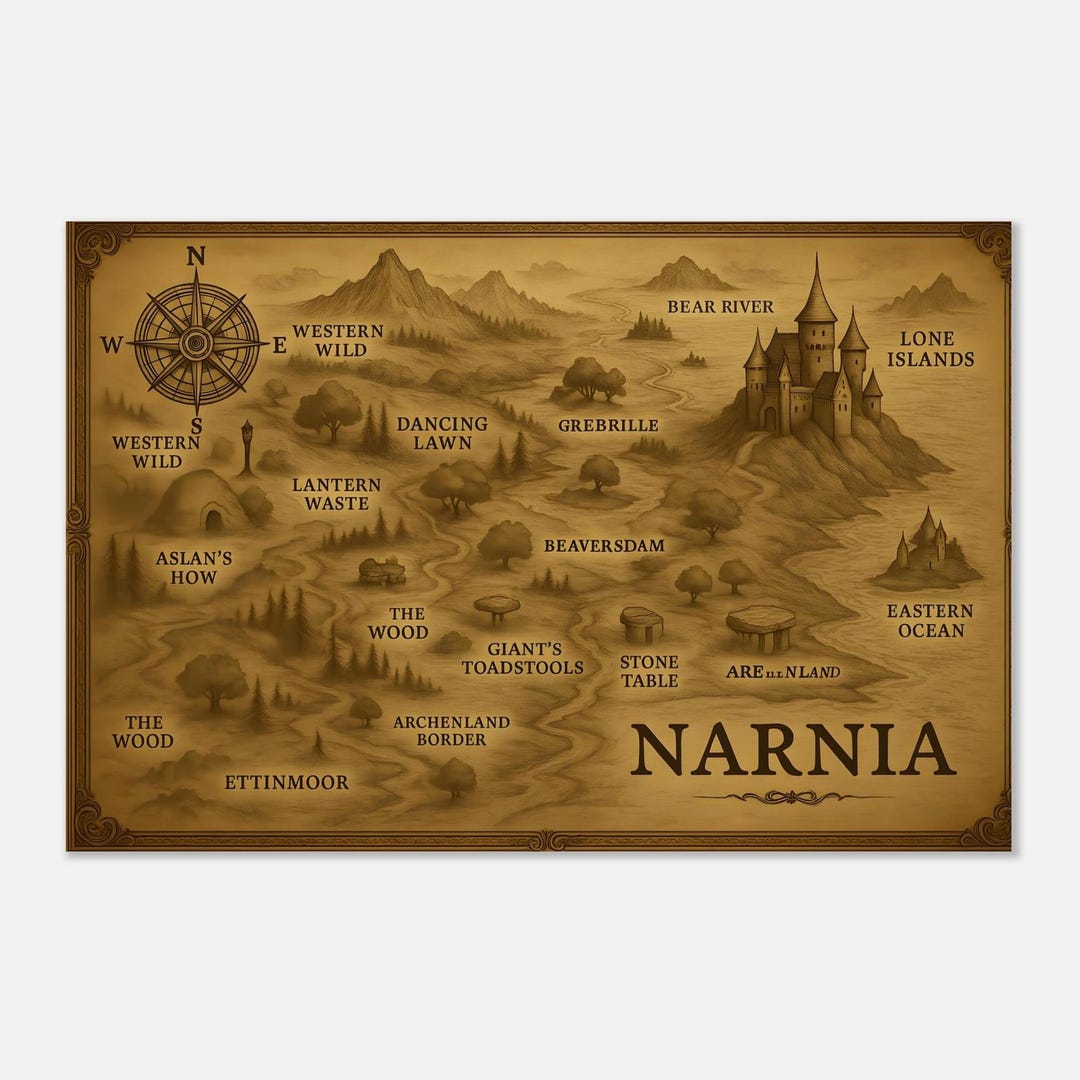 Vintage Narnia Map Wall Art | Fantasy Poster | CS Lewis Decor for Book ...